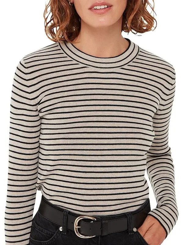 Whistles Crewneck Fine Knit Stripe Top - Black/multi