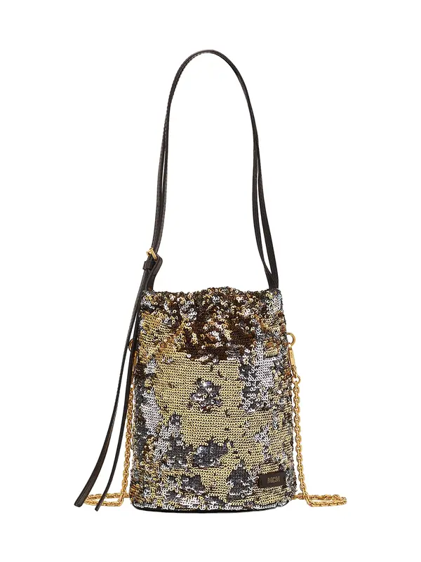 Mcm Himmel Sequin Drawstring Bucket Bag - Gold