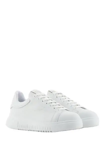 Emporio Armani Tumbled Leather Sneakers - White