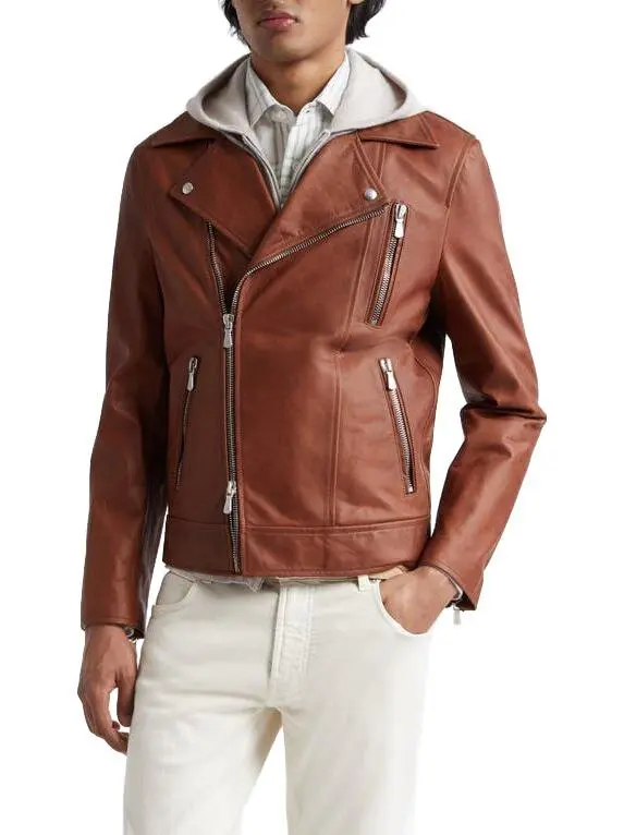 Eleventy Leather Biker Jacket - Brown