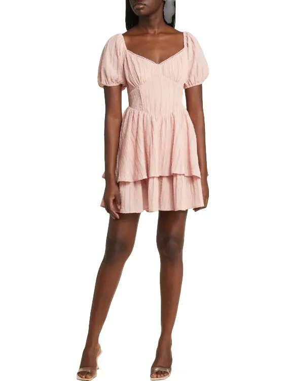 ALL IN FAVOR Crinkle Tiered Mini Dress - Blush