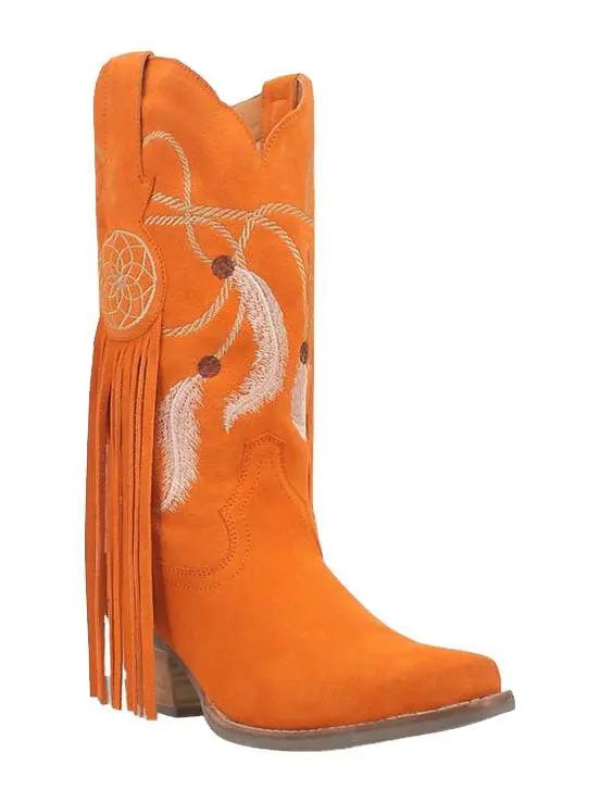 DINGO Day Dream Fringe Embroidered Western Boot - Orange