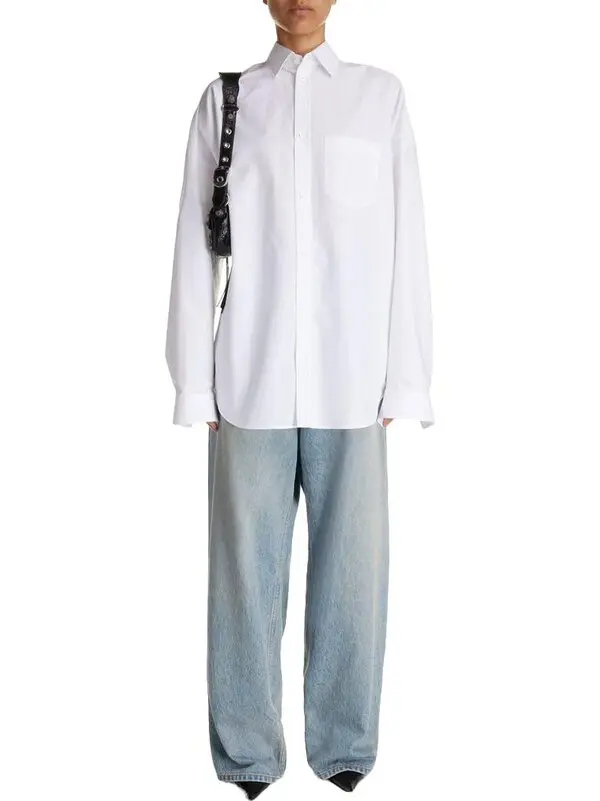 Balenciaga Oversized Crystal Logo Button-up Shirt - White