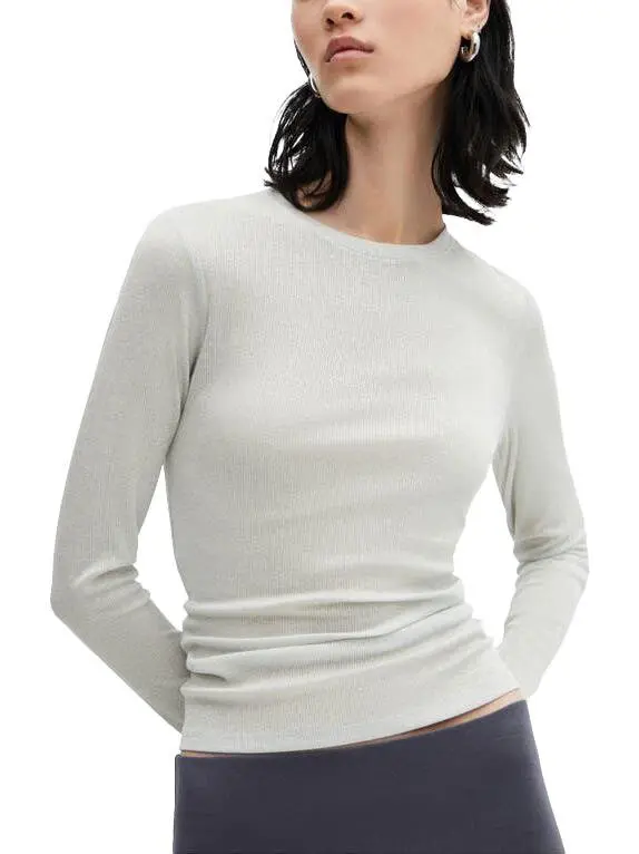 Mango Metallic Ribbed Long-sleeve T-shirt - Grey