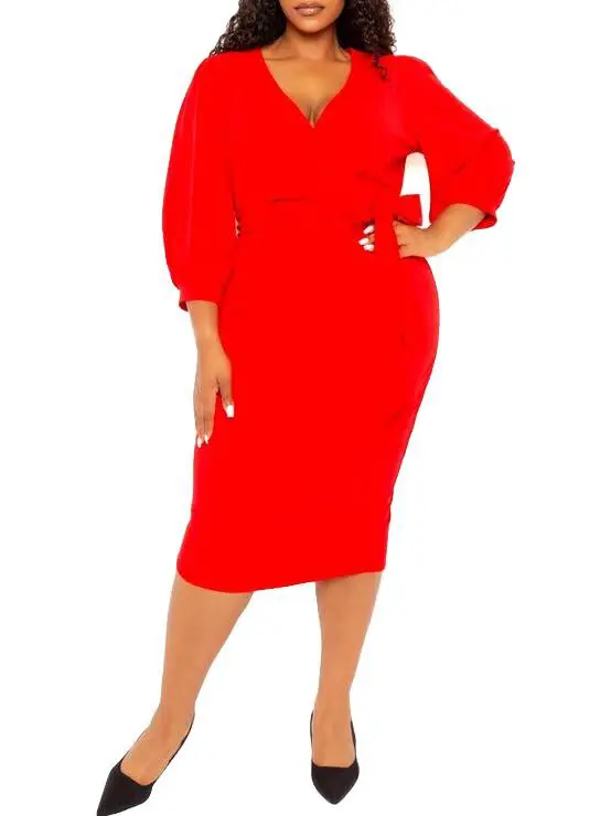 BUXOM COUTURE Faux Wrap Midi Dress - Red