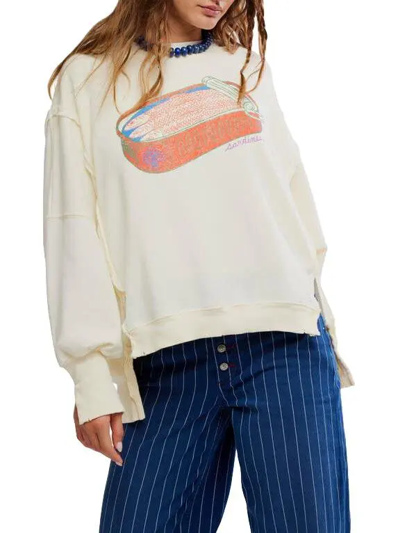 Free People Camden Oversized Graphic Sweatshirt - Sardine Combo