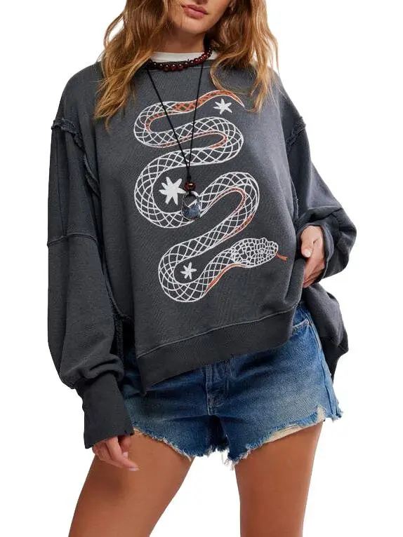 Free People Camden Oversized Graphic Sweatshirt - Snake Combo