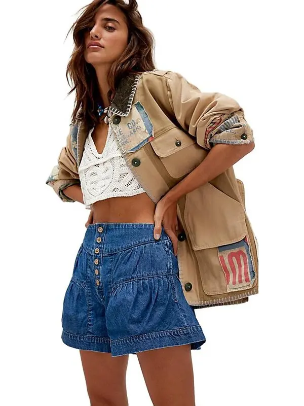 Free People We The Free Fleur Denim Shorts - Blue