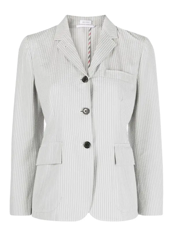 Thom Browne Striped Seersucker Single-breasted Blazer - Grey