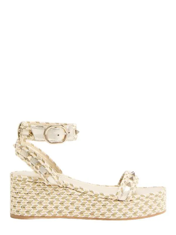 Valentino Garavani Rockstud Flatform Sandal - Natural/ivory/gold/platinum