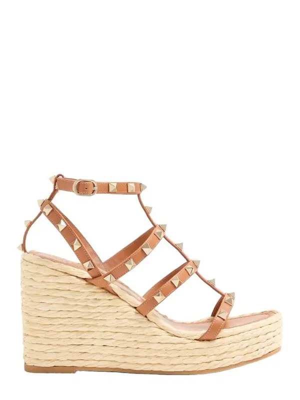 Valentino Garavani Rockstud Wedge Sandal - Natural/almond