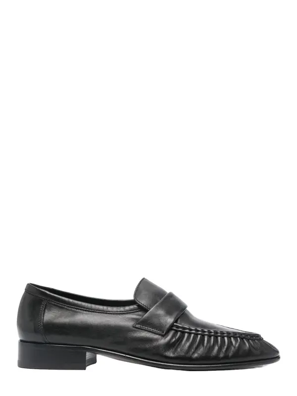 THE ROW Pleated Leather Loafers - Black
