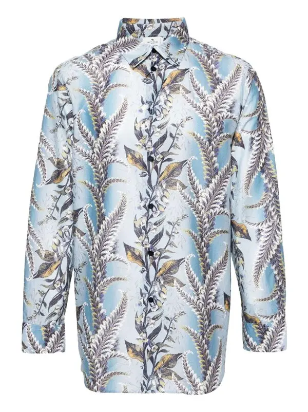 Etro Botanical-print Cotton Shirt - Blue