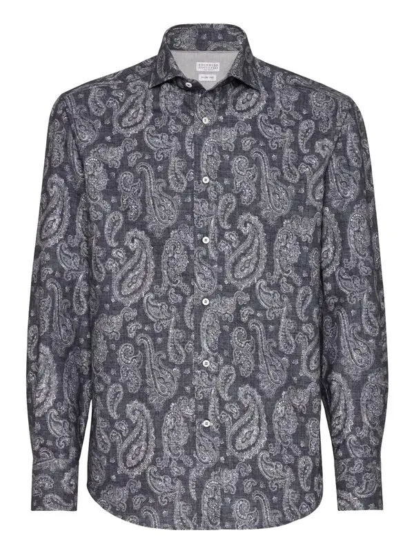 Brunello Cucinelli Paisley-print Cotton Shirt - Black