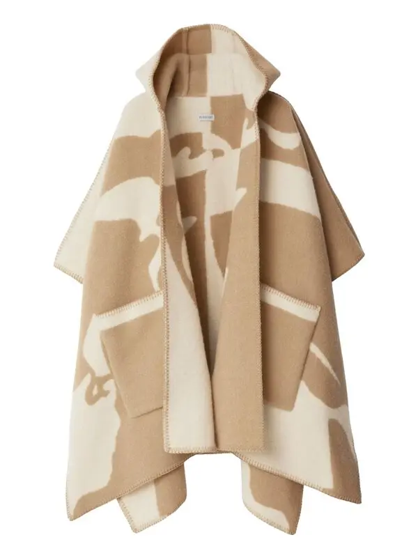 Burberry Equestrian Knight Motif Wool Cape - Neutrals
