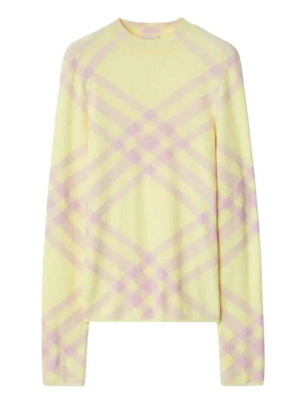 Burberry Check-pattern Ribbed Jumper - Yellow