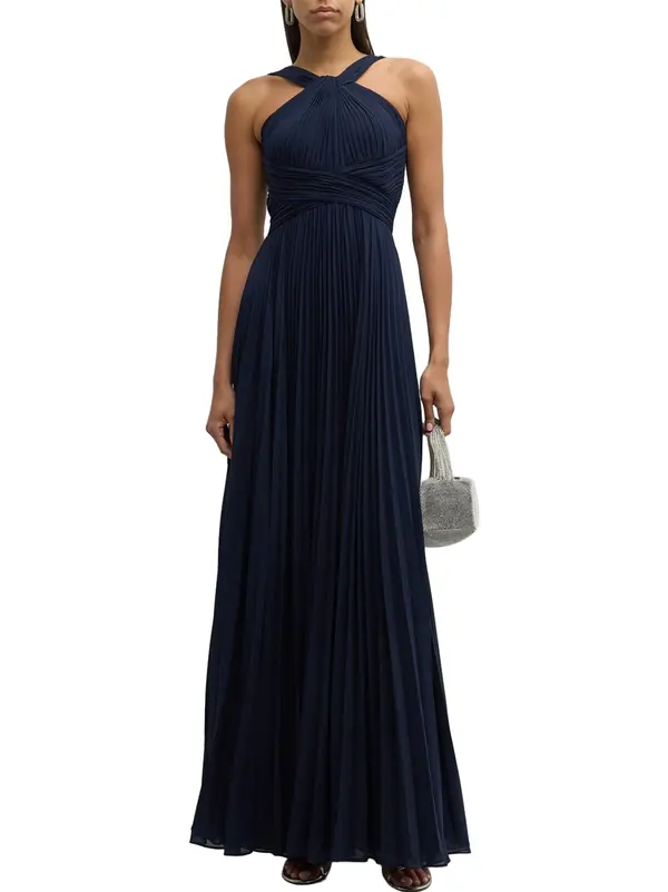 Rickie Freeman For Teri Jon Pleated Halter Gown - Navy