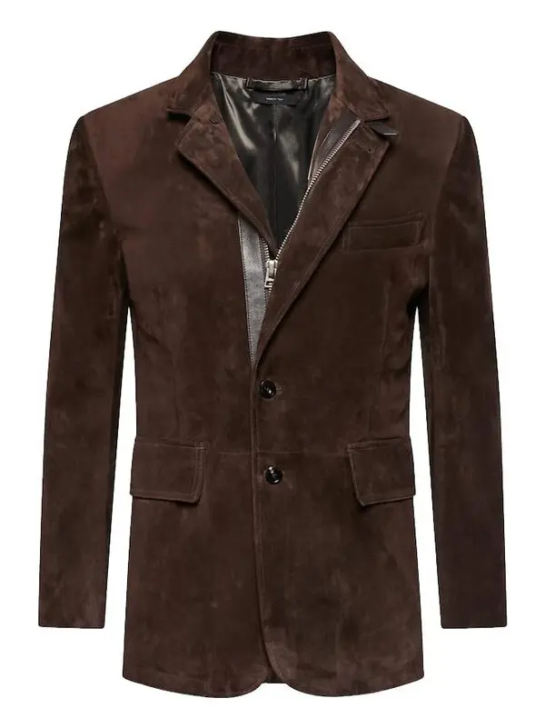 TOM FORD Leather-trimmed Suede Blazer - Brown