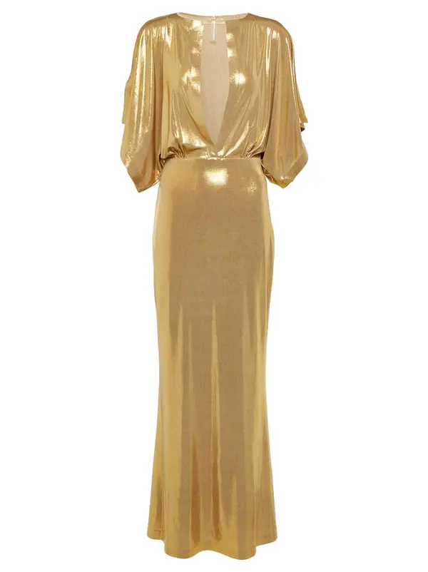 Norma Kamali Obie Metallic Jersey Maxi Dress - Gold