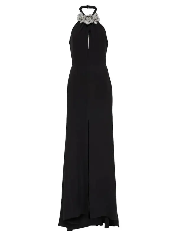 Valentino Garavani Floral-appliqué Slit Gown - Black