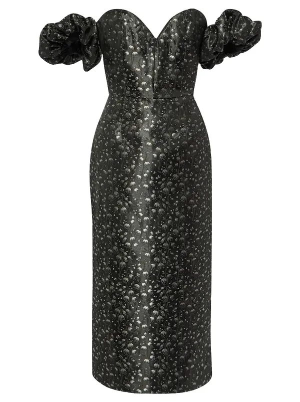 MARKARIAN Adelaide Metallic Brocade Midi Dress - Black