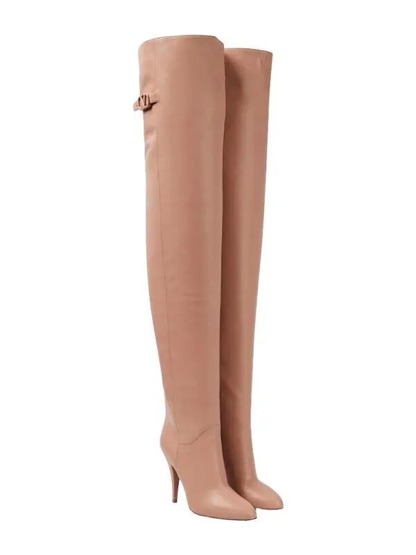 Valentino Garavani Vlogo Signature 105 Leather Over-the-knee Boots - Beige