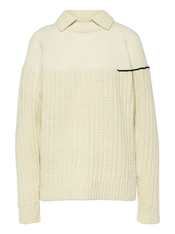 Victoria Beckham Double-collar Wool Sweater - White