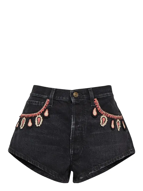 Alanui Embroidered Denim Shorts - Black
