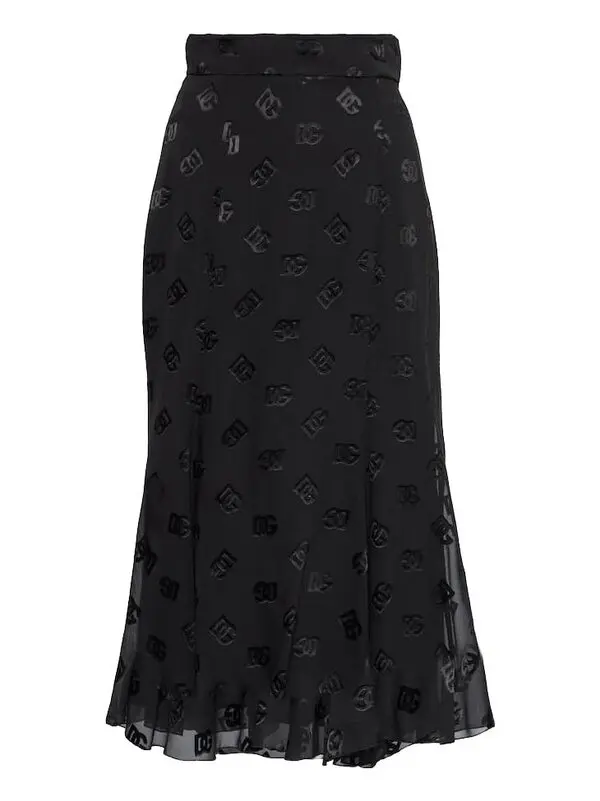 Dolce & Gabbana Dg Devoré Satin Midi Skirt - Black
