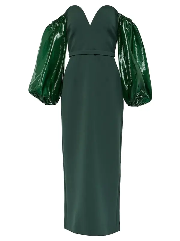 Safiyaa Aurelius Balloon-sleeve Midi Dress - Green