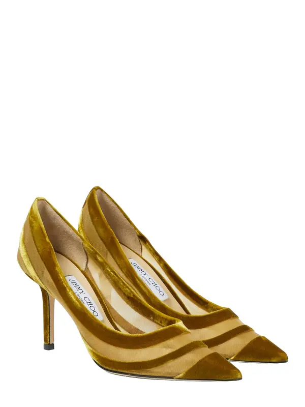 JIMMY CHOO Love 85 Velvet-trimmed Pumps - Gold