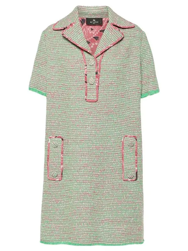 Etro Wool And Cotton-blend Tweed Minidress - Green