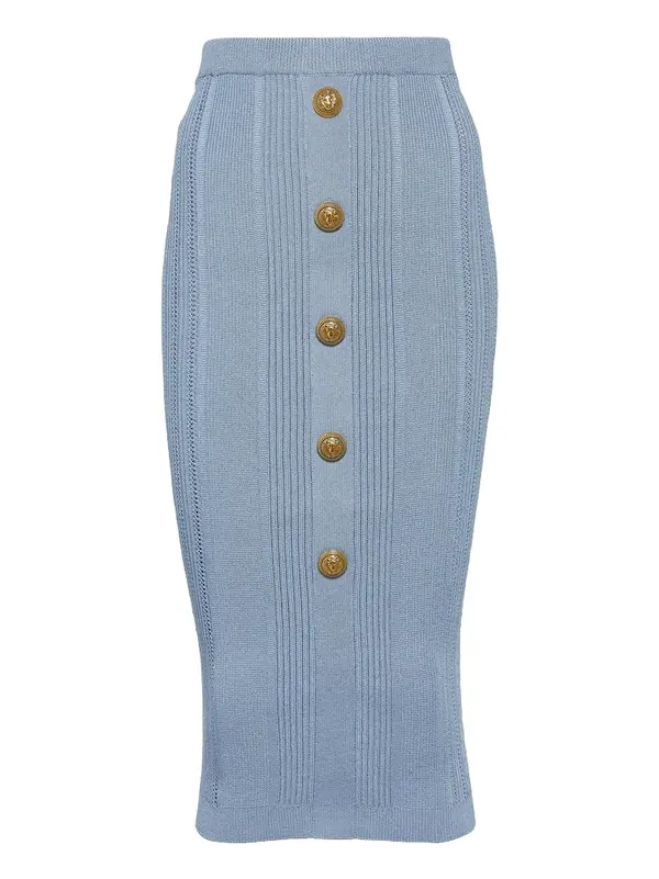 Balmain Knitted Pencil Skirt - Blue