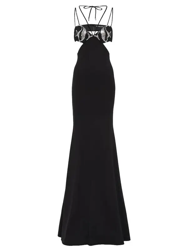 David Koma Embroidered Cutout Gown - Black