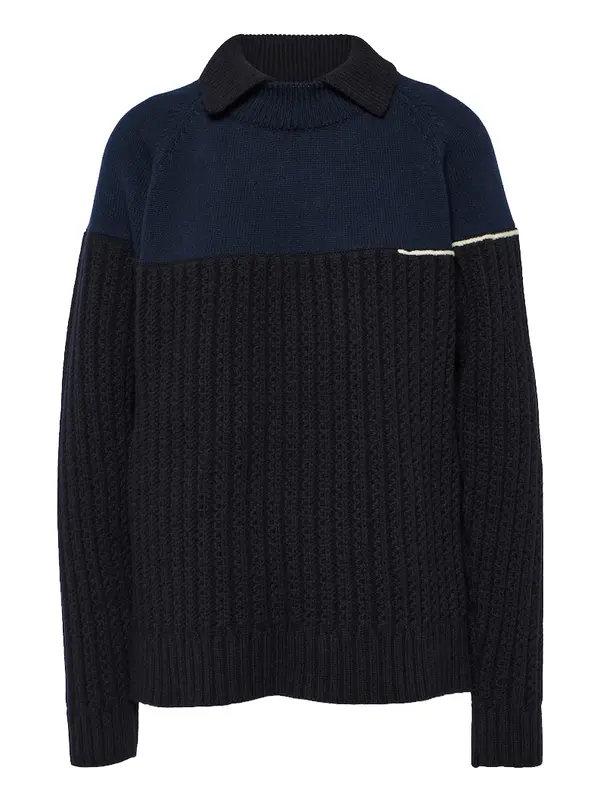 Victoria Beckham Double-collar Wool Sweater - Blue