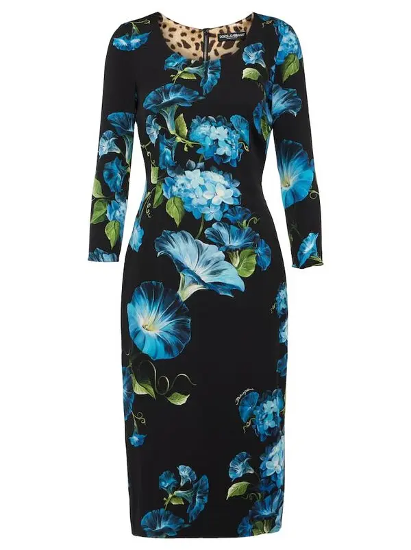 Dolce & Gabbana Floral Silk-blend Midi Dress - Black