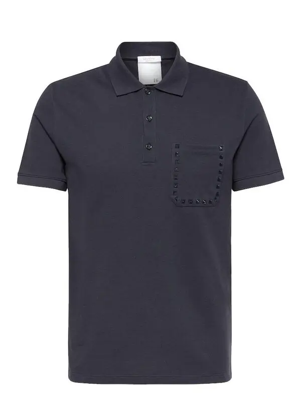Valentino Garavani Rockstud Cotton Polo Shirt - Blue