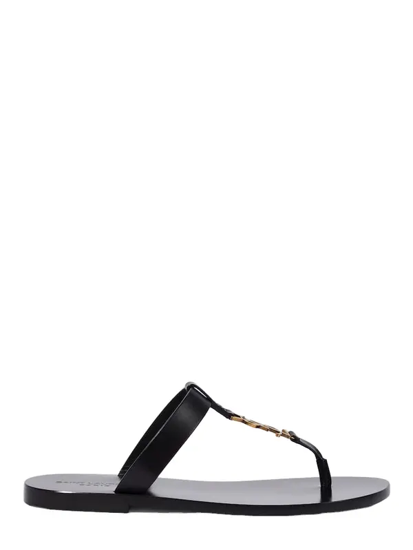Saint Laurent Cassandre Thong Sandals - Black