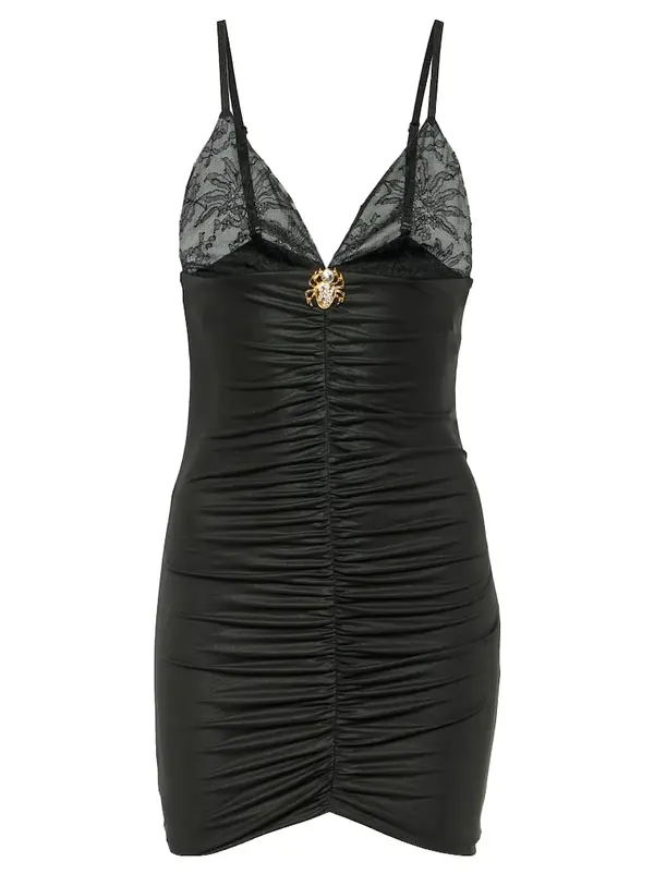 Alessandra Rich Laminated Jersey Minidress - Black