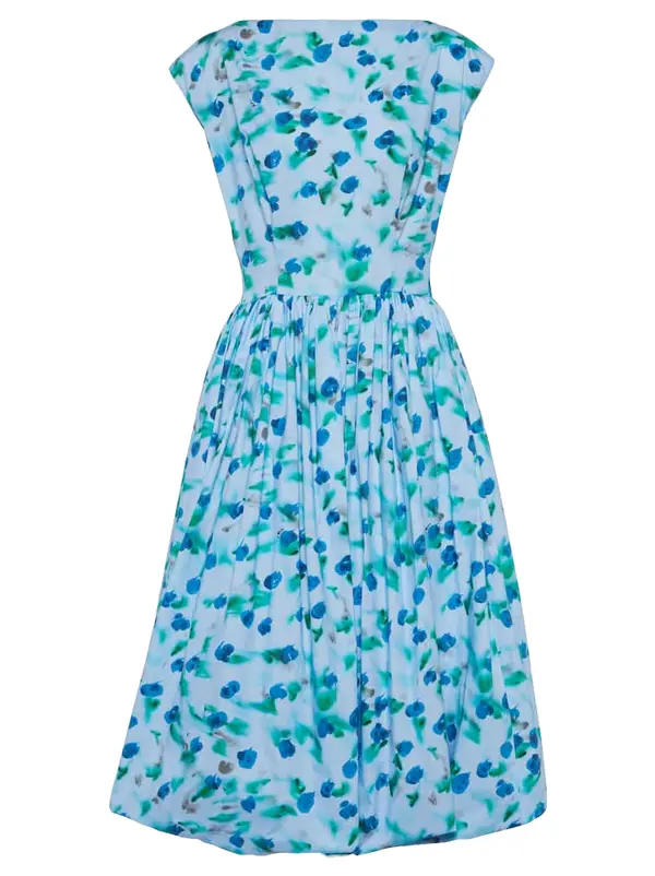 Marni Floral Cotton Poplin Midi Dress - Blue