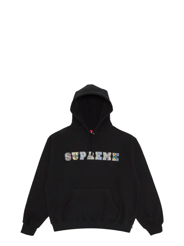 Supreme Collegiate Patchwork Leather Hooded Sweatshirt - Black
