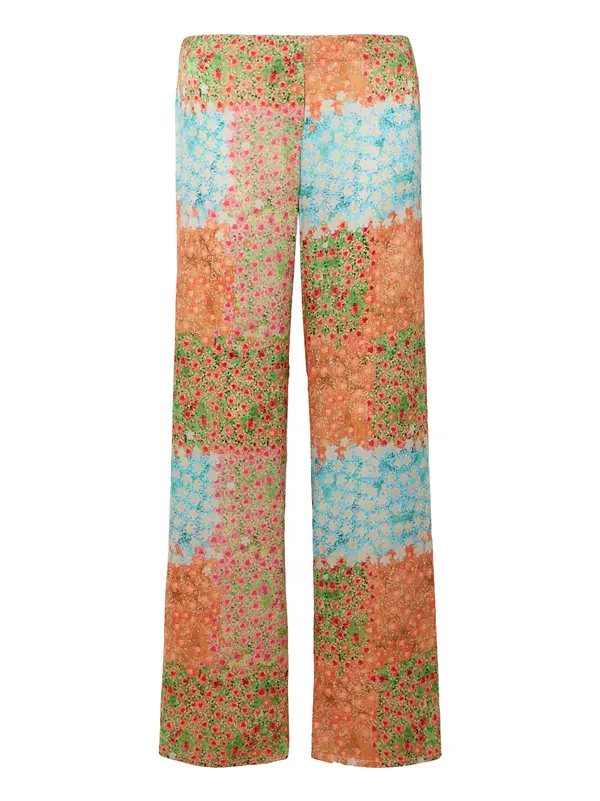 SIEDRES Sole Floral-printed Crinkled Crepe Wide-leg Pants - Orange