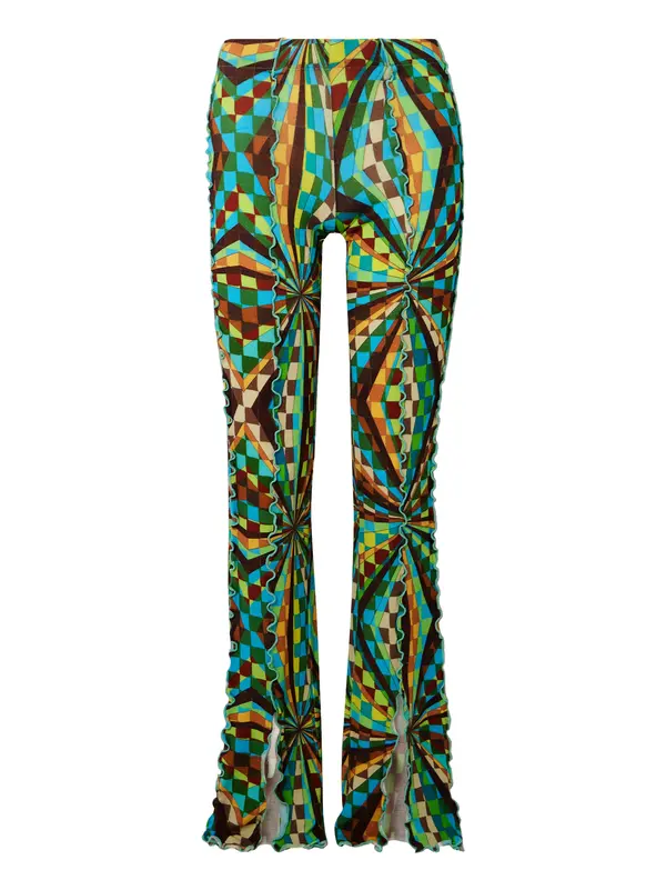 SIEDRES Printed Stretch-jersey Flared Pants - Green