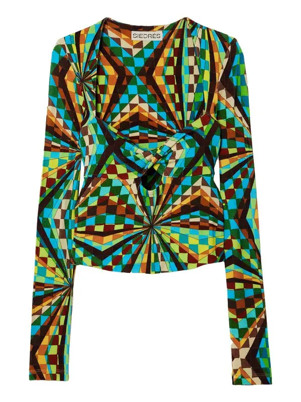 SIEDRES Divy Twist-front Cutout Printed Top - Green