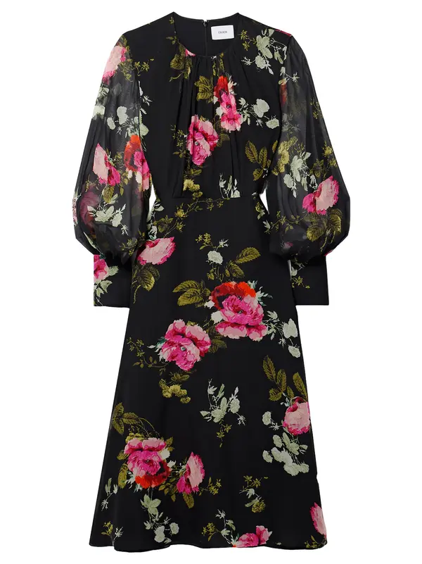 Erdem Floral-print Midi Dress - Black
