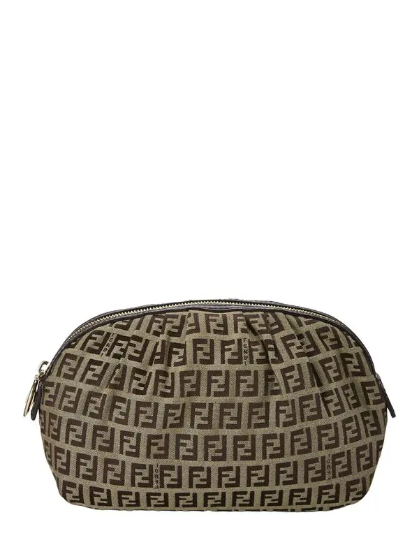 Fendi Zucchino Canvas Pouch - Brown