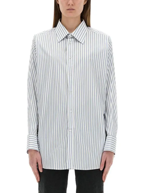 MAISON MARGIELA Striped Cotton Shirt - Baby Blue