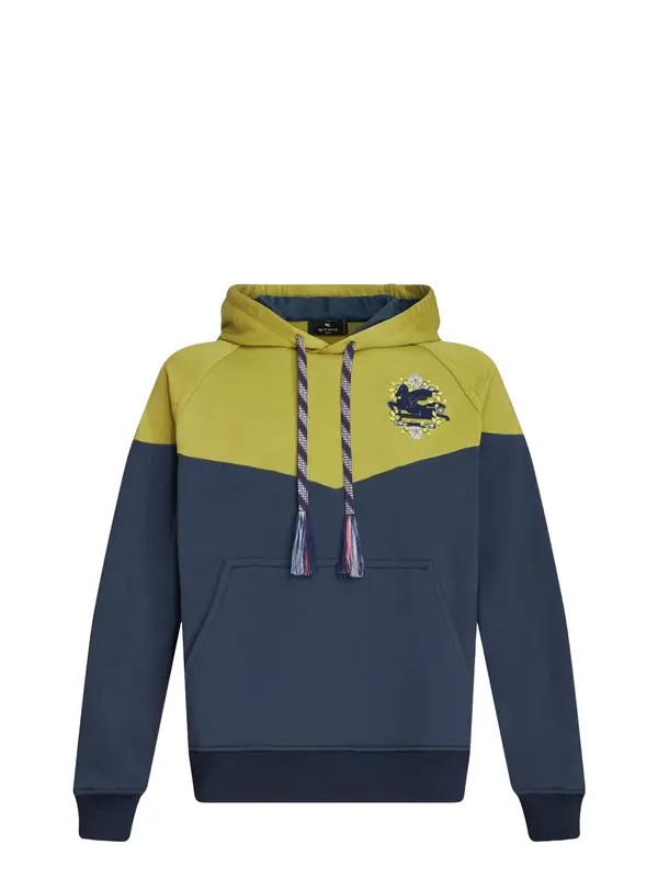 Etro Pegaso-motif Cotton Hoodie - Blue