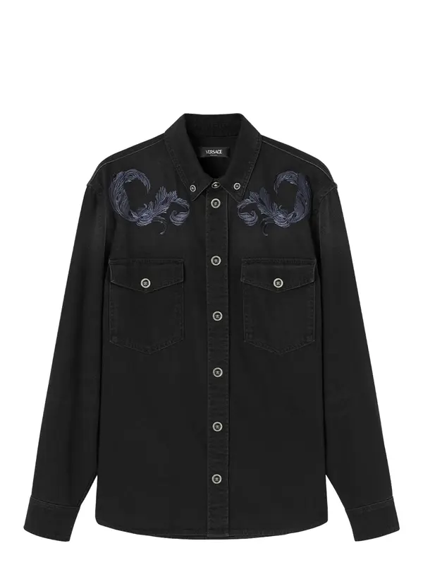 Versace Barocco Embroidered Denim Overshirt - Black