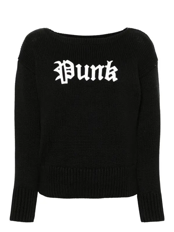 R13 Shrunken Slogan-appliqué Cotton Jumper - Black